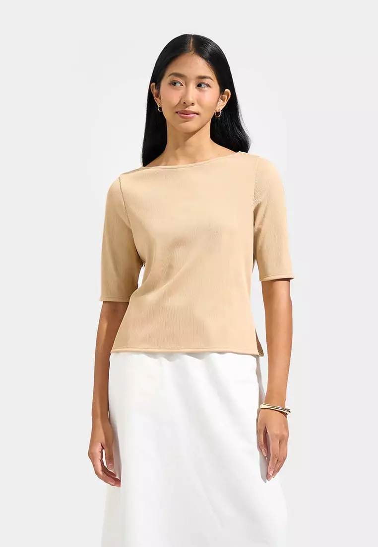 Buy ForMe Ribbed Quarter Sleeve Tee 2026 Online | ZALORA Philippines