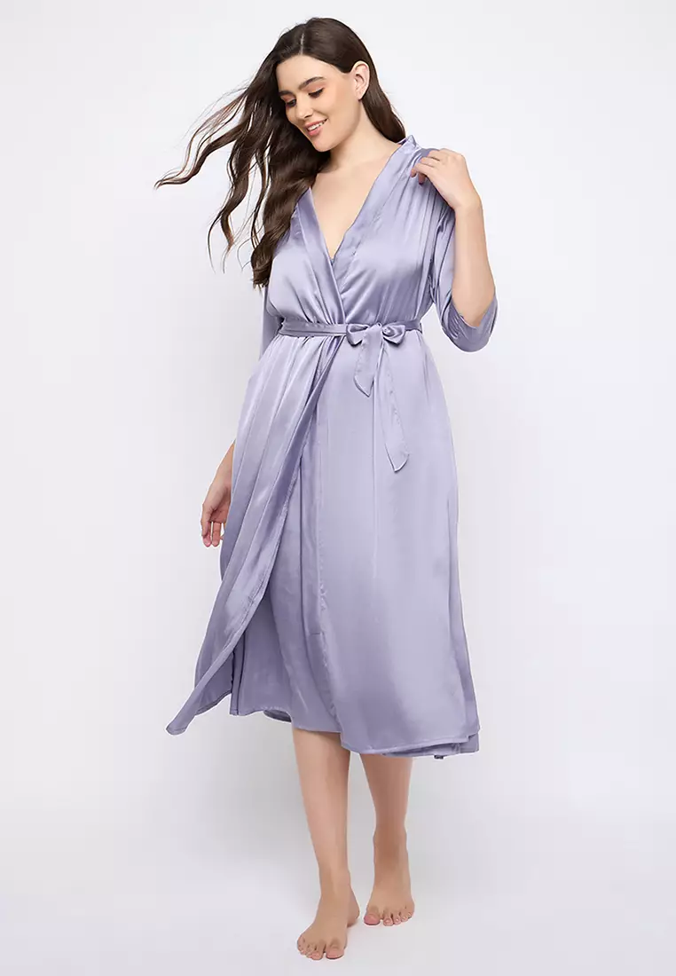 網上選購 Clovia Clovia Chic Basic Long Robe in Light Purple- Satin 2025 系列 ...