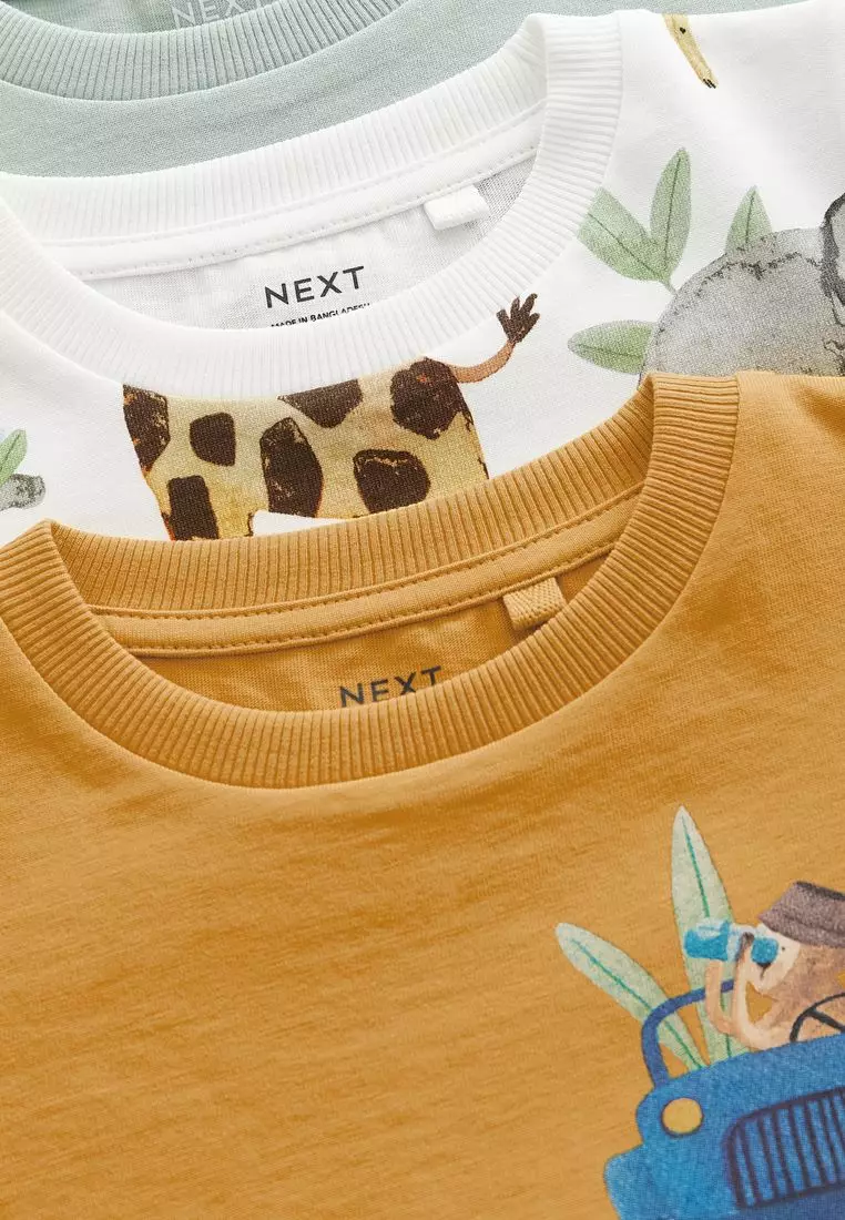 Buy NEXT 100% Cotton Long Sleeve Animal Print Character T-Shirts 3 Pack ...