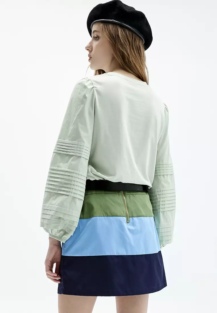 Buy iROO Light Green Top With Pleated Sleeve Detail 2025 Online | ZALORA