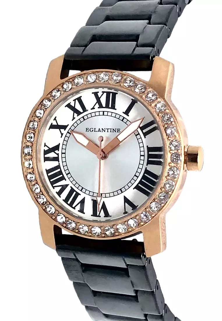 Buy EGLANTINE Emily Ladies Rose Gold Plated Steel Quartz Watch Paved ...