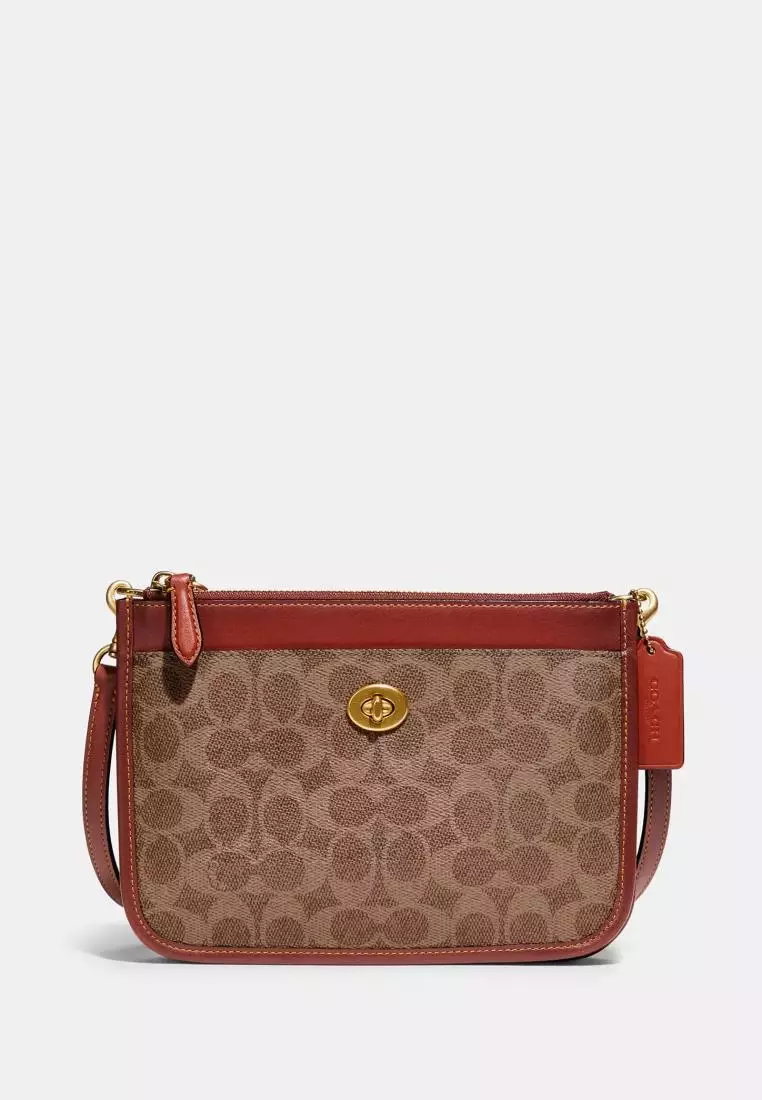 Jual Coach Coach Slim Turnlock Crossbody In Signature Canvas Tan Rust ...