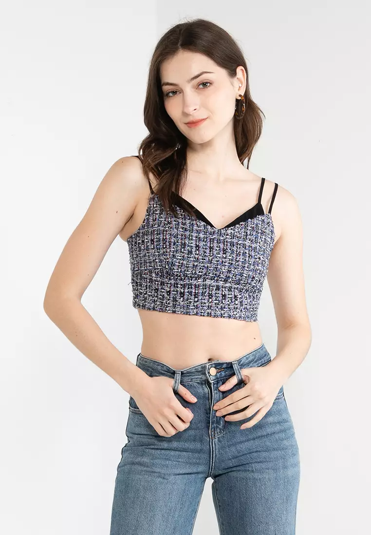 Buy Saturday Club Double Strap Tweed Top Online | ZALORA Malaysia