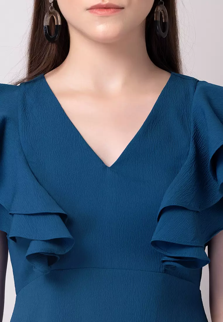 Buy FabAlley Dark Blue Ruffled Mini Dress 2025 Online | ZALORA Philippines