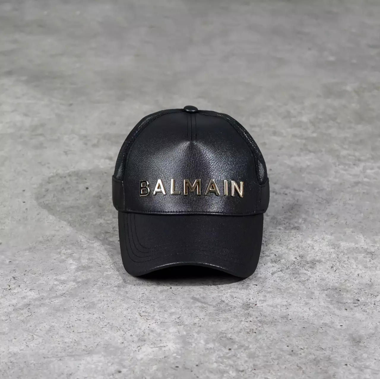 Jual Balmain Topi BALMAIN TEXT FLOCKED GOLD BLACK MESH LEATHER CAP 100% ...
