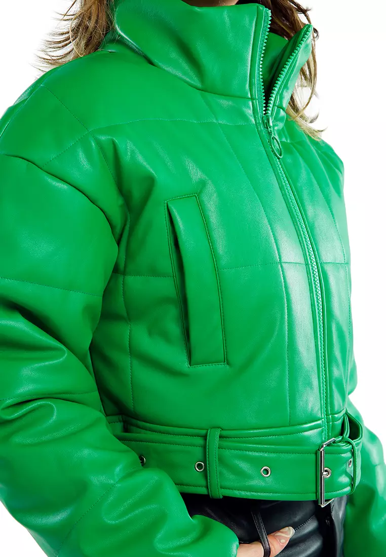 London Rag Bright Green Cropped Belted Puffer Jacket 2025 | Buy London ...