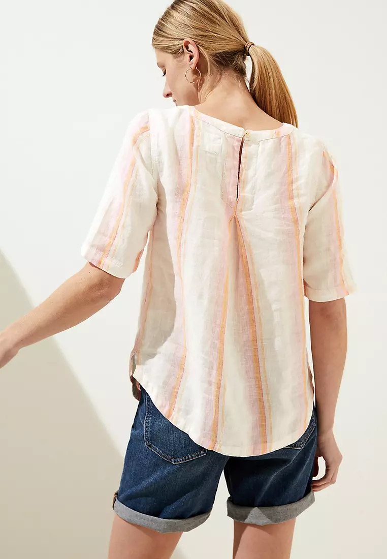 Jual Marks & Spencer Pure Linen Striped Round Neck Top Original 2026 ...