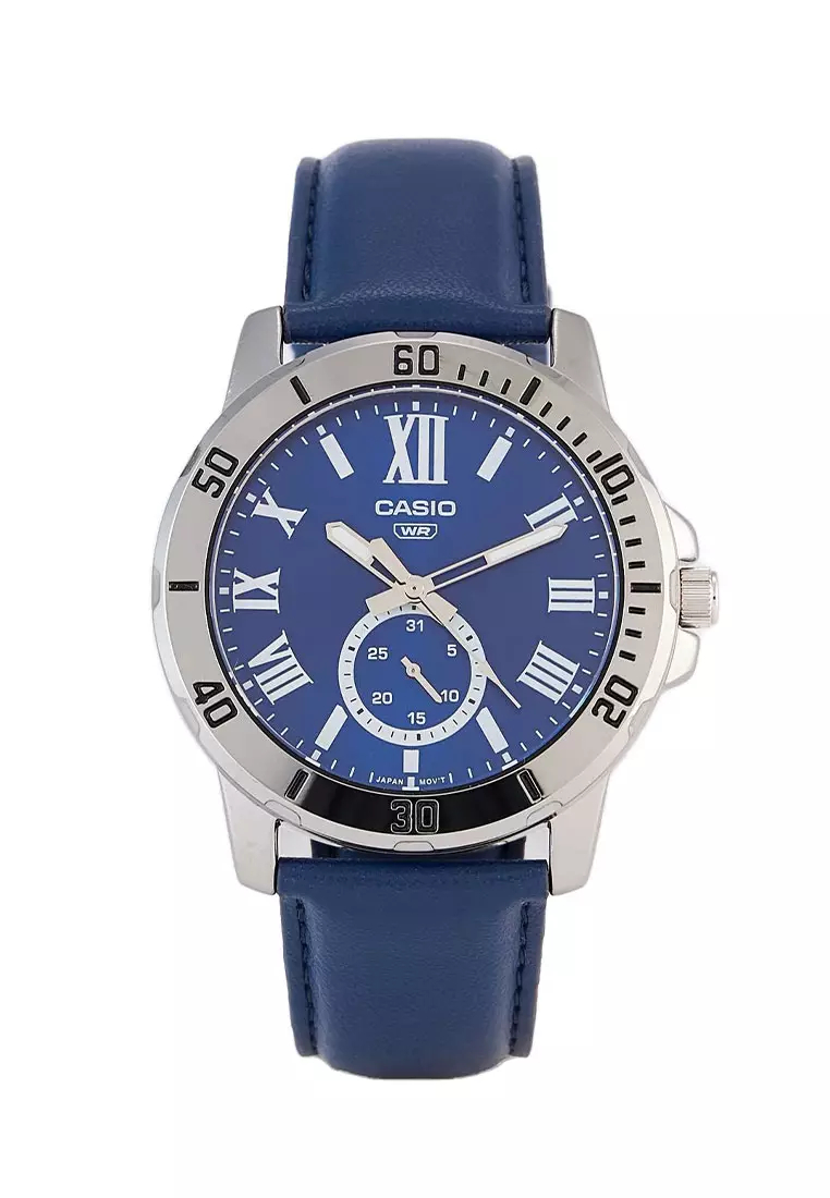 Jual Casio Casio Jam Tangan Pria - Blue Silver - Leather Strap - MTP ...