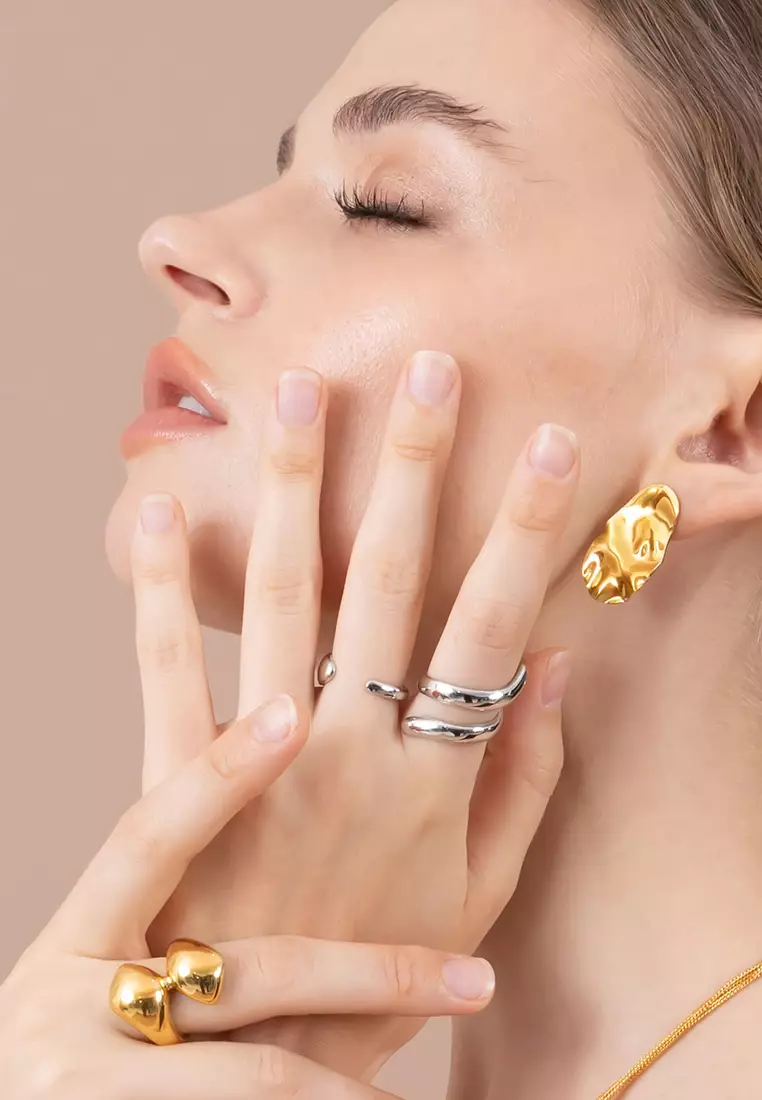 Buy Bullion Gold Elan Irregular Open Claw White Gold Ring 2025 Online | ZALORA