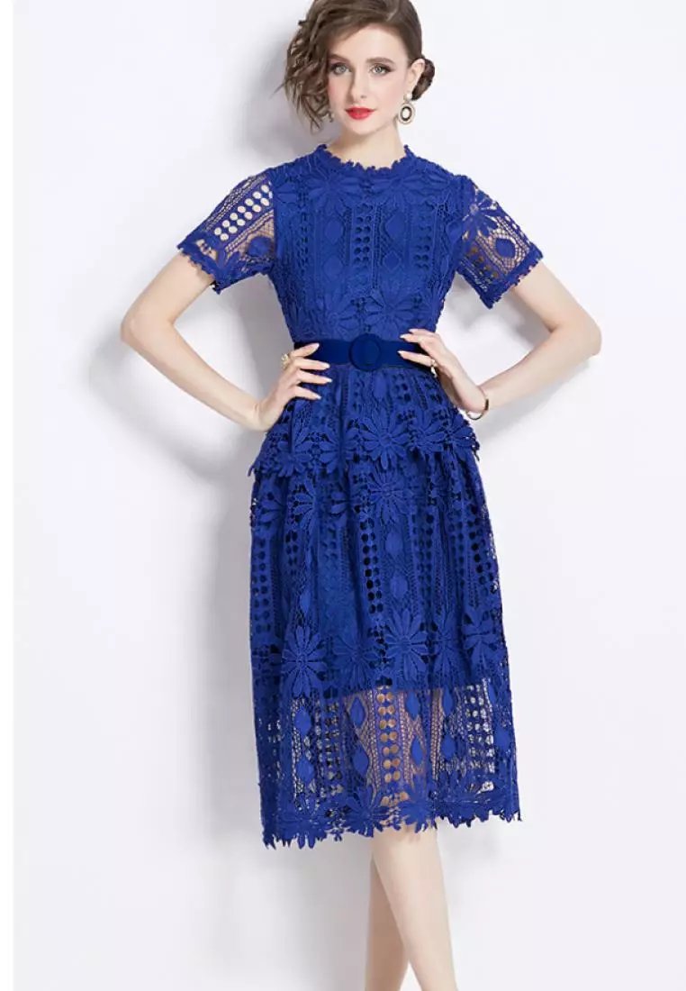Jual Sunnydaysweety 2024 new style temperament lace retro dress ...