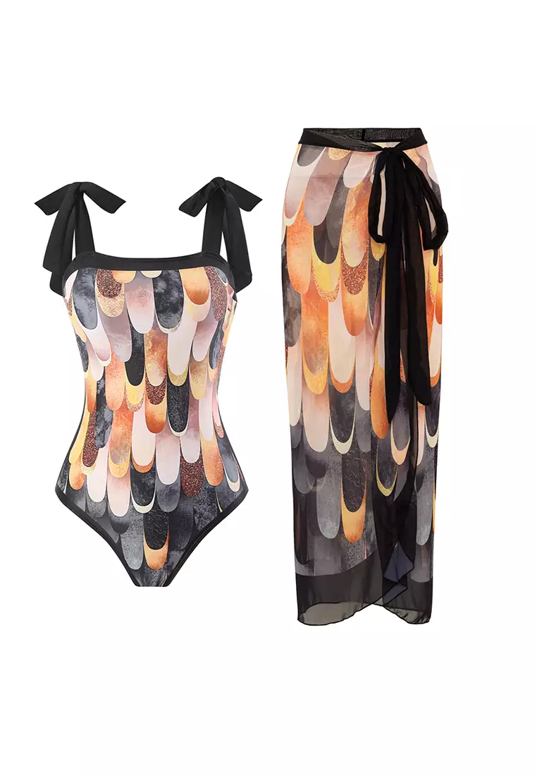 ZITIQUE Two-Piece Set - One-Piece Spa Swimsuit With Chiffon Cover Up ...