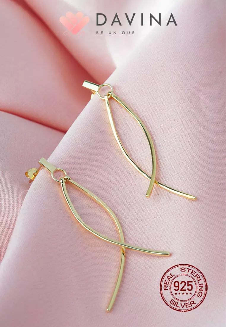 Jual DAVINA Jewelry DAVINA Ladies Hanabi Earrings Gold Color Sterling ...