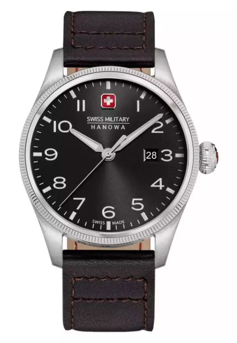 Buy Swiss Military Hanowa Swiss Military Hanowa Black Leather Strap Men ...