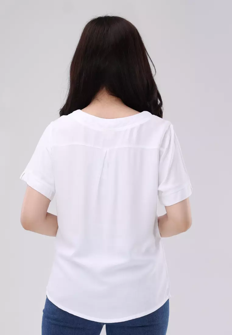 Buy Redgirl Bold Twill Short Sleeves Round Neck Blouse 2026 Online ...