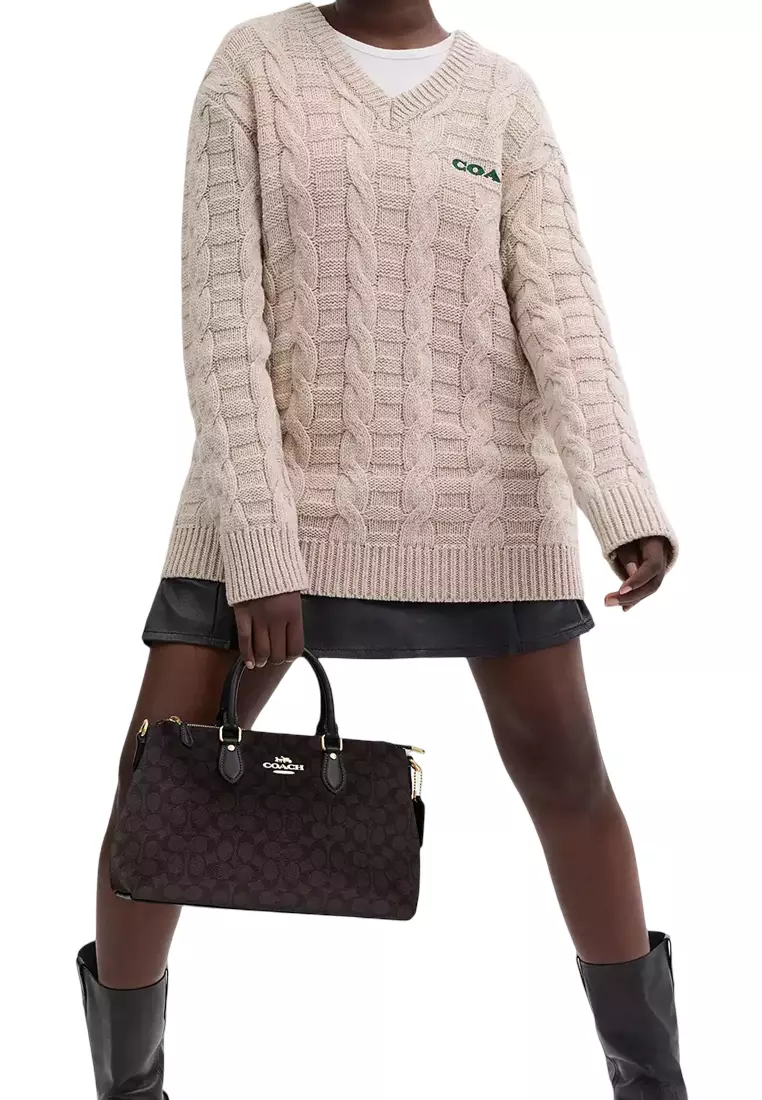 Buy Coach Georgia Satchel Bag In Signature Canvas - Walnut/ Black CW422 ...