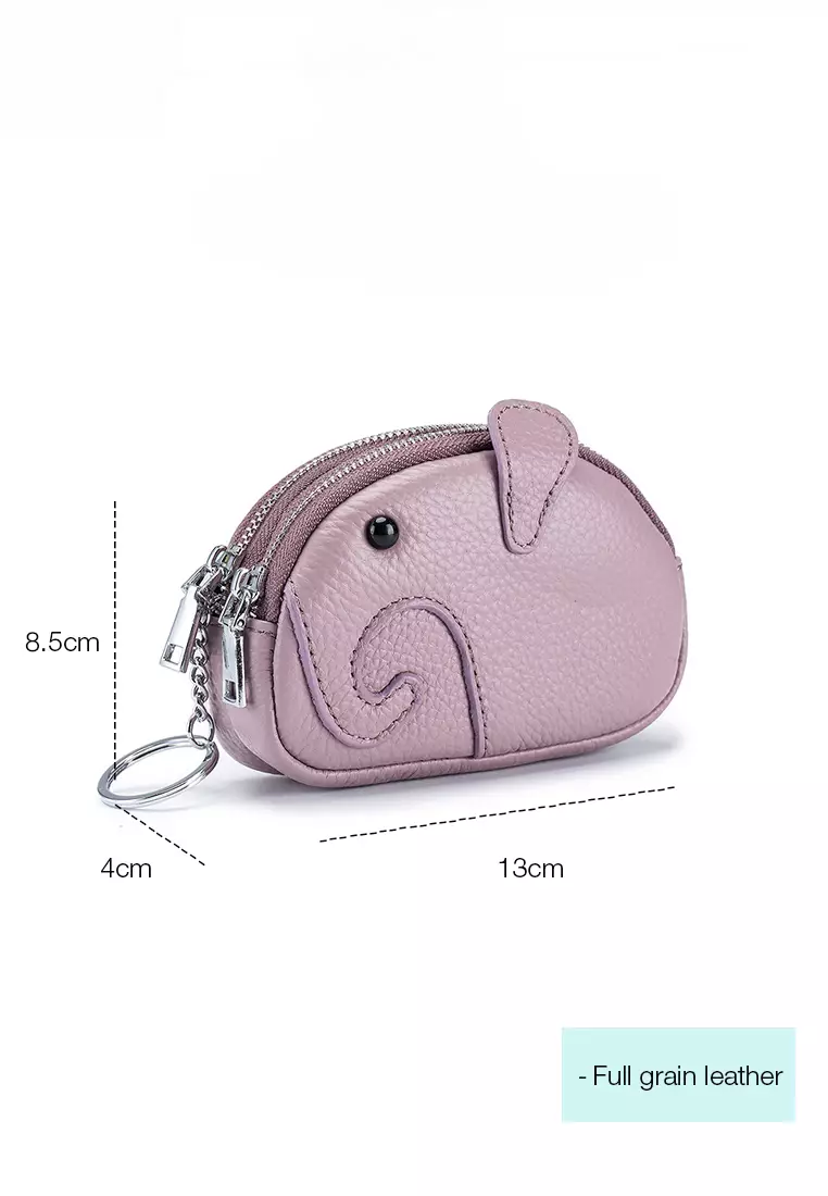 hk-ehunter Full Grain Leather Multi Purpose Baby Elephant Zip Pouch JW ...