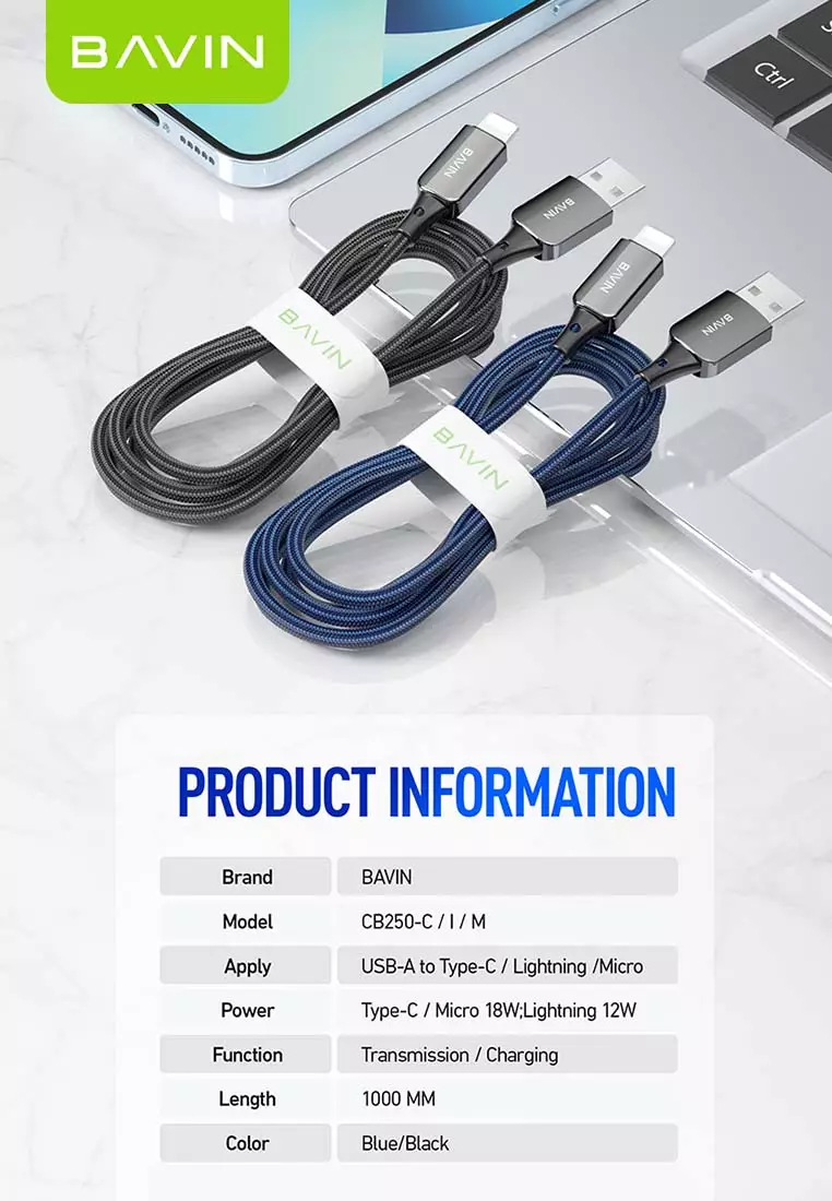 Buy BAVIN CB250 18W PD Fast Charging Cable Nylon Braided for Micro USB ...