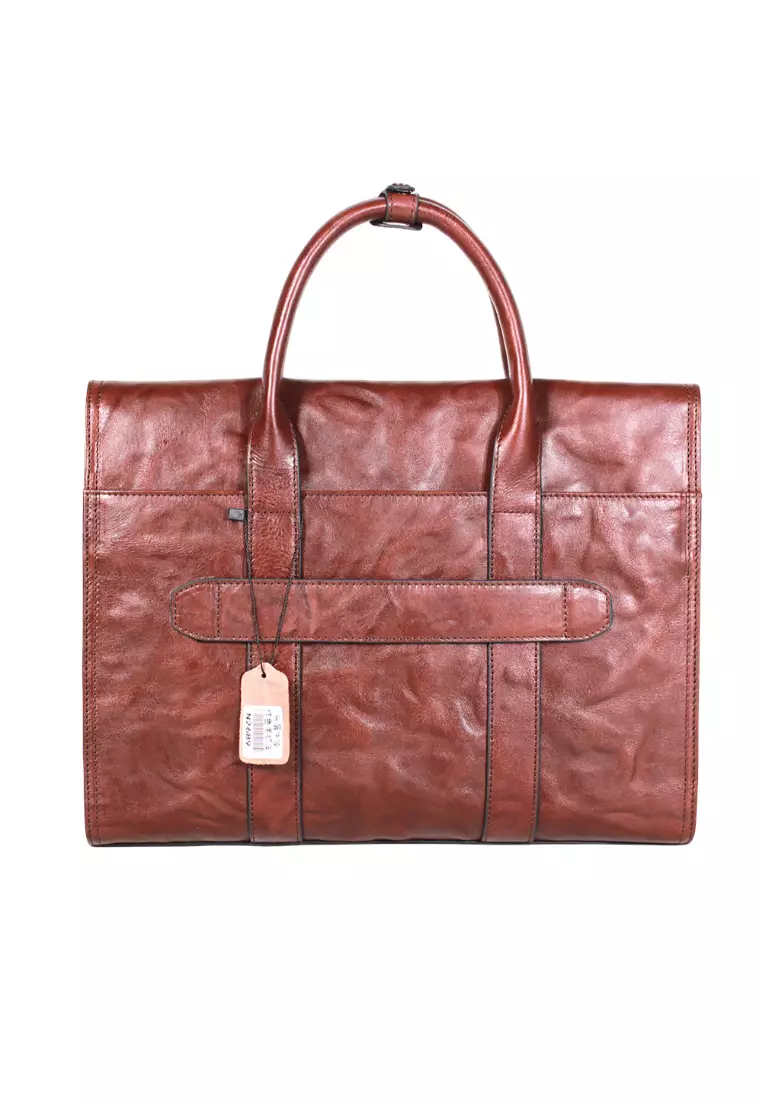 Lara First Layer Cowhide Hand - grab Leather Men's Tote Bag - Brown ...