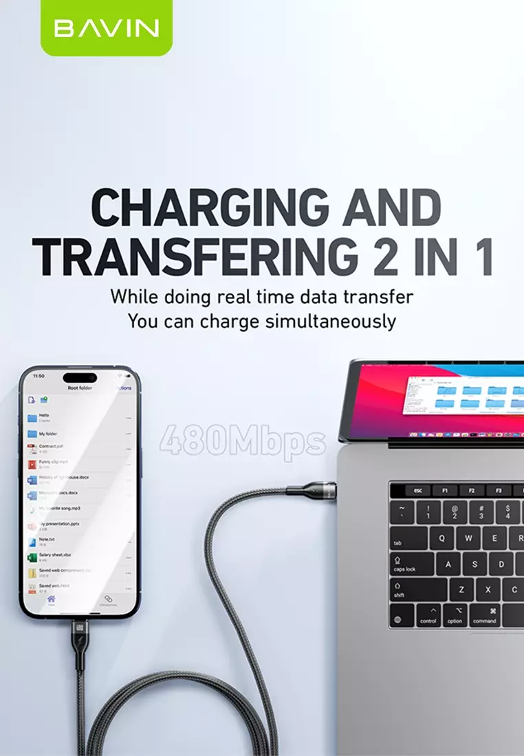 Buy BAVIN CB353 18W Fast Charging Data Cable 1 Meter Nylon Braided ...