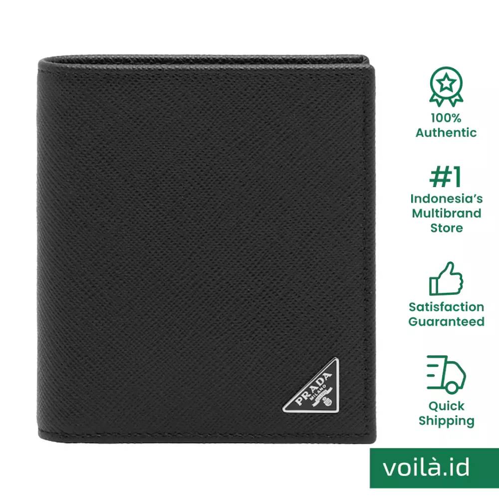 Jual Prada Triangle Logo Saffiano Leather Wallet Black Original 2025 ...