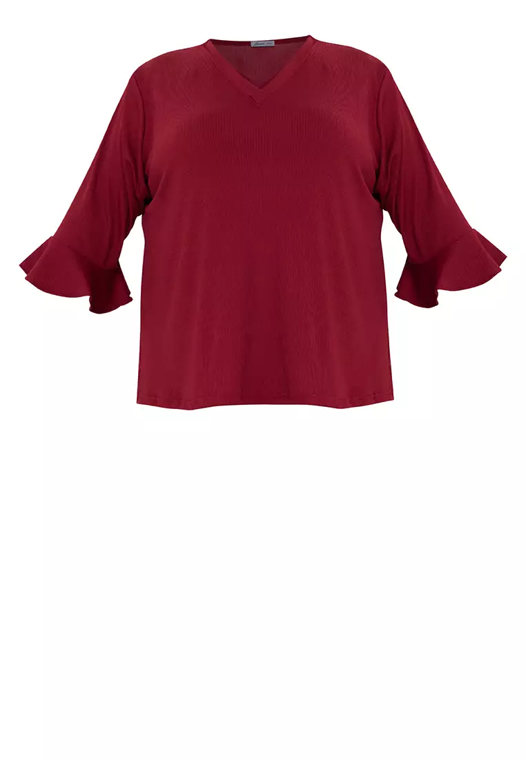 Buy Maxine Plus Size Ruffled Ribbed Top 2025 Online | ZALORA Philippines