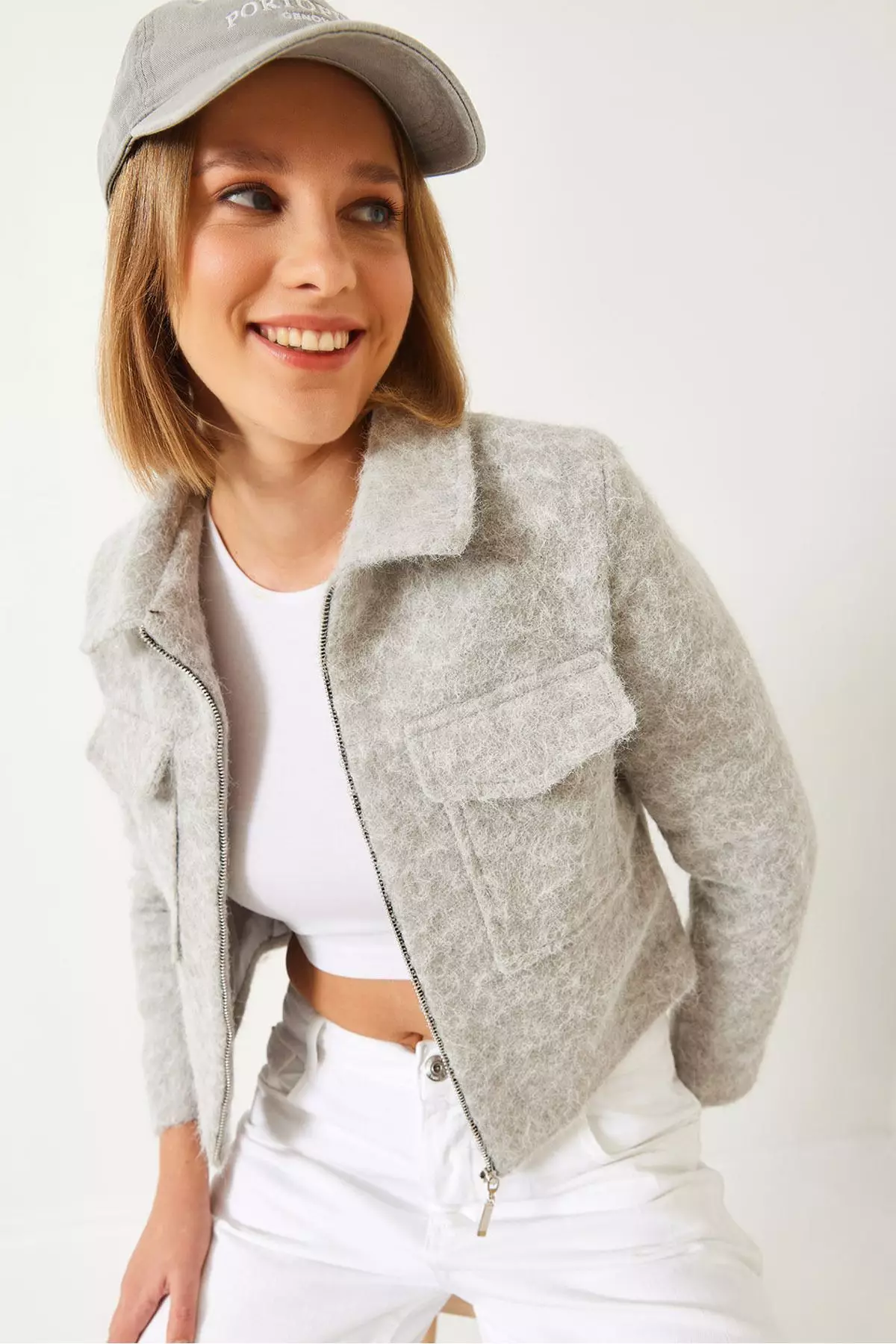 Buy Bianco Lucci Women's Zippered Double Pocket Stamp Jacket 60261122 ...