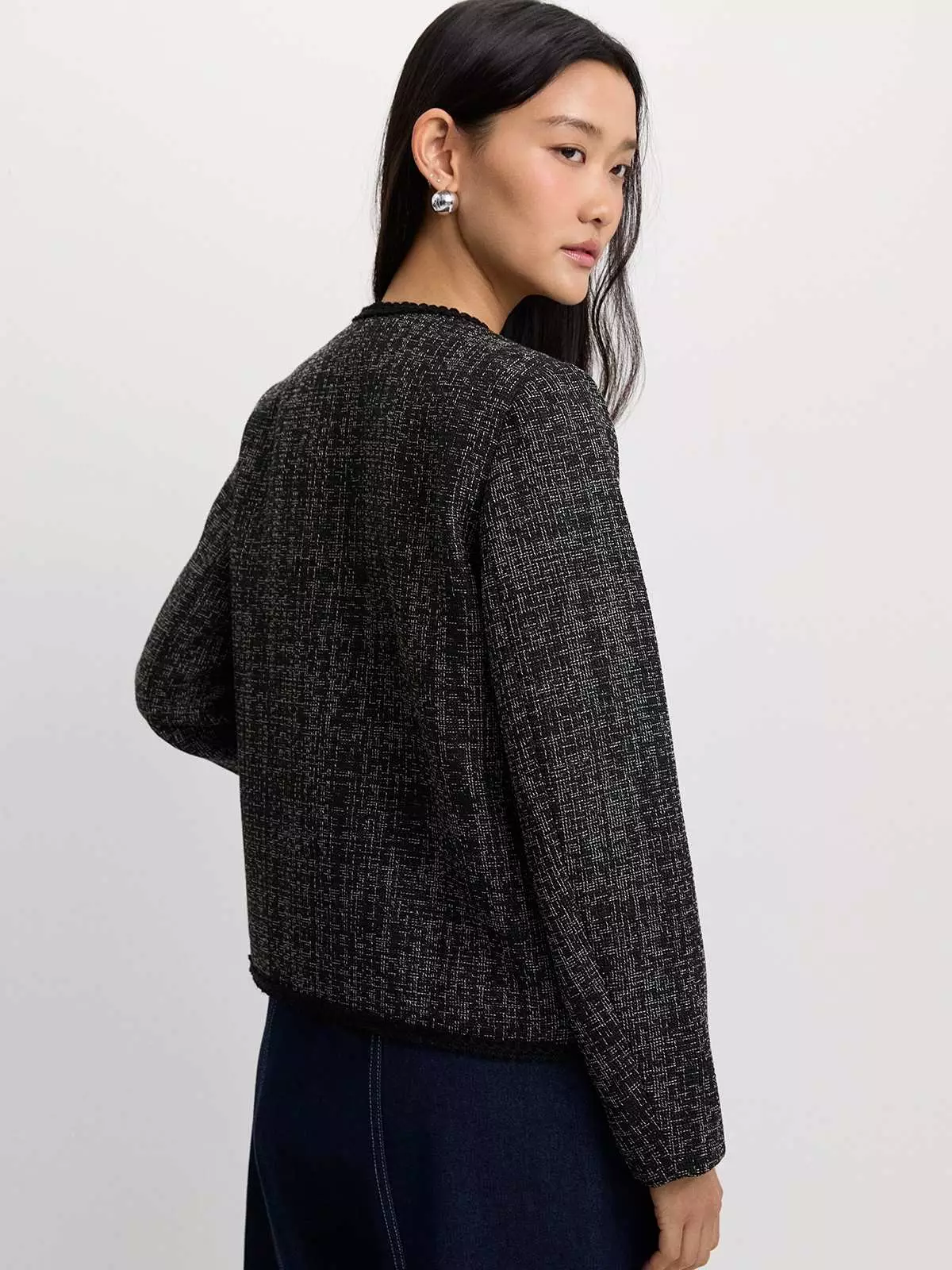 Jual Pomelo Fashion Tweed Contrast Trim Jacket - Black Original 2026 ...