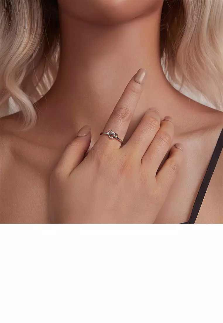 Buy Glamorousky 925 Sterling Silver Simple Personality Knot Heart-shaped Adjustable Open Ring ...