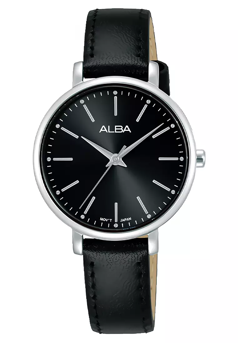 Jual Alba Alba Jam Tangan Analog Wanita Silver Black Dial Black Leather ...