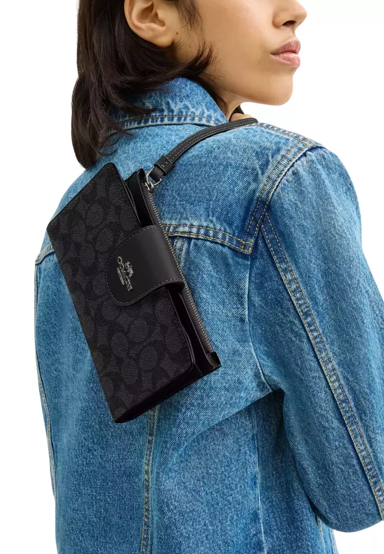 Coach Coach Phone Wallet Signature Canvas In Charcoal Black CW780 2025 ...