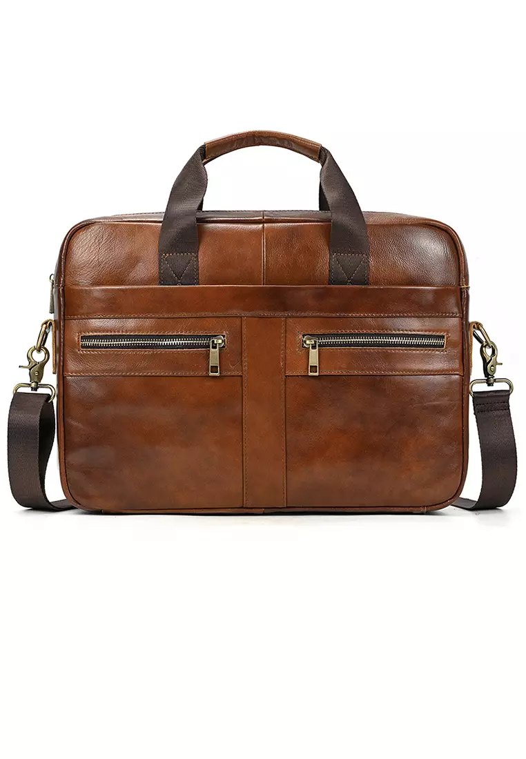 Buy Lara Men's Classic Retro Cowhide Leather Crossbody Briefcases ...