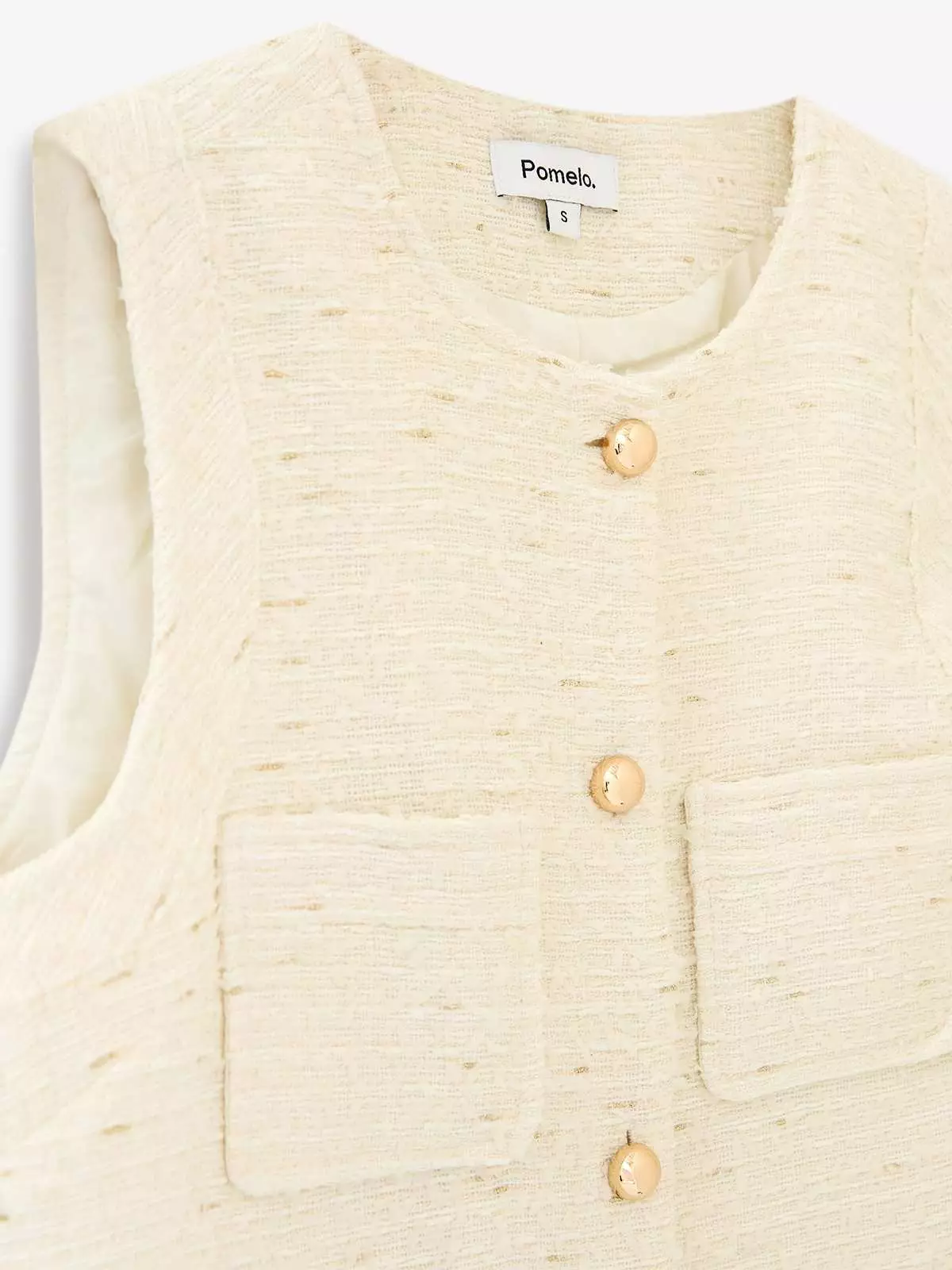 Jual POMELO FASHION Tweed Button Front Top - Cream Original 2025 | ZALORA Indonesia