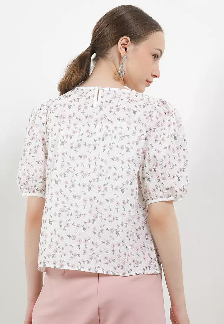 Jual Chic Simple Flo Print Emb Puff Sleeves Blouse Original 2025 | ZALORA Indonesia