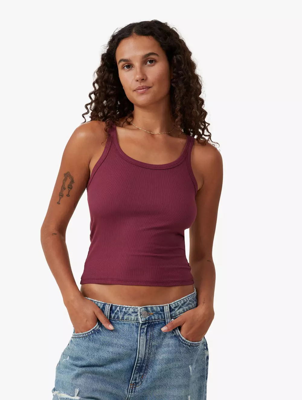 Jual Cotton On Cotton On - Pakaian Wanita Luxury - Staple Rib Scoop Neck Tank - Deep Garnet ...