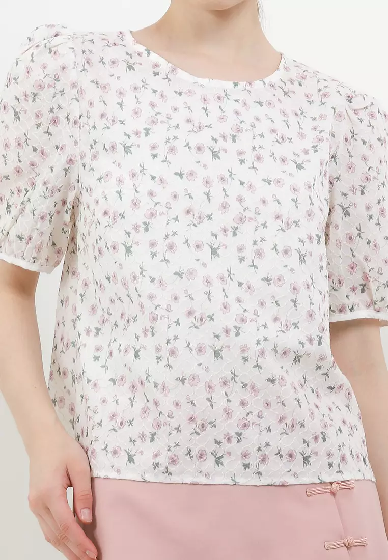 Jual Chic Simple Flo Print Emb Puff Sleeves Blouse Original 2025 | ZALORA Indonesia