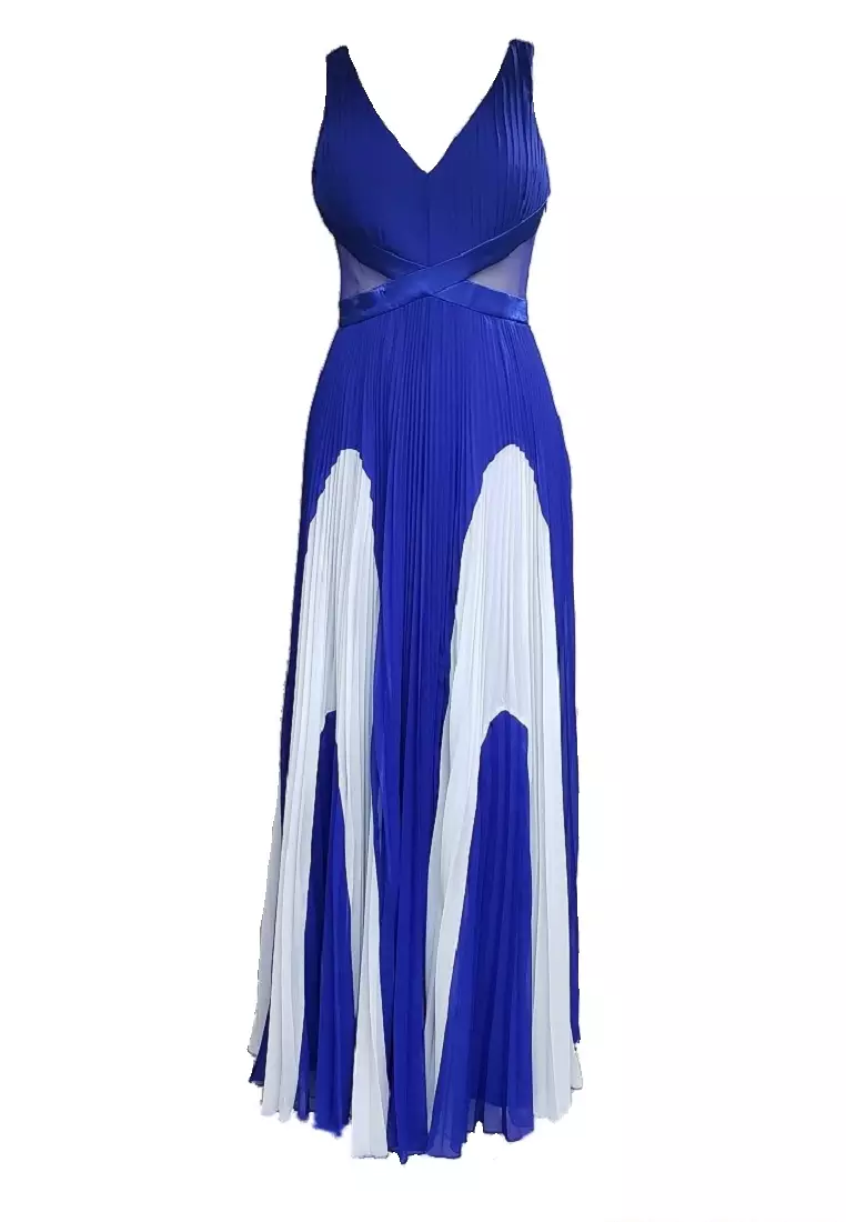 ANNE F Sexy See-through Pleated Contrast Colours Chiffon Evening Gown ...