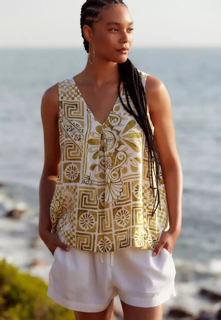 Buy NEXT Linen Blend V-Neck Top Online | ZALORA Malaysia