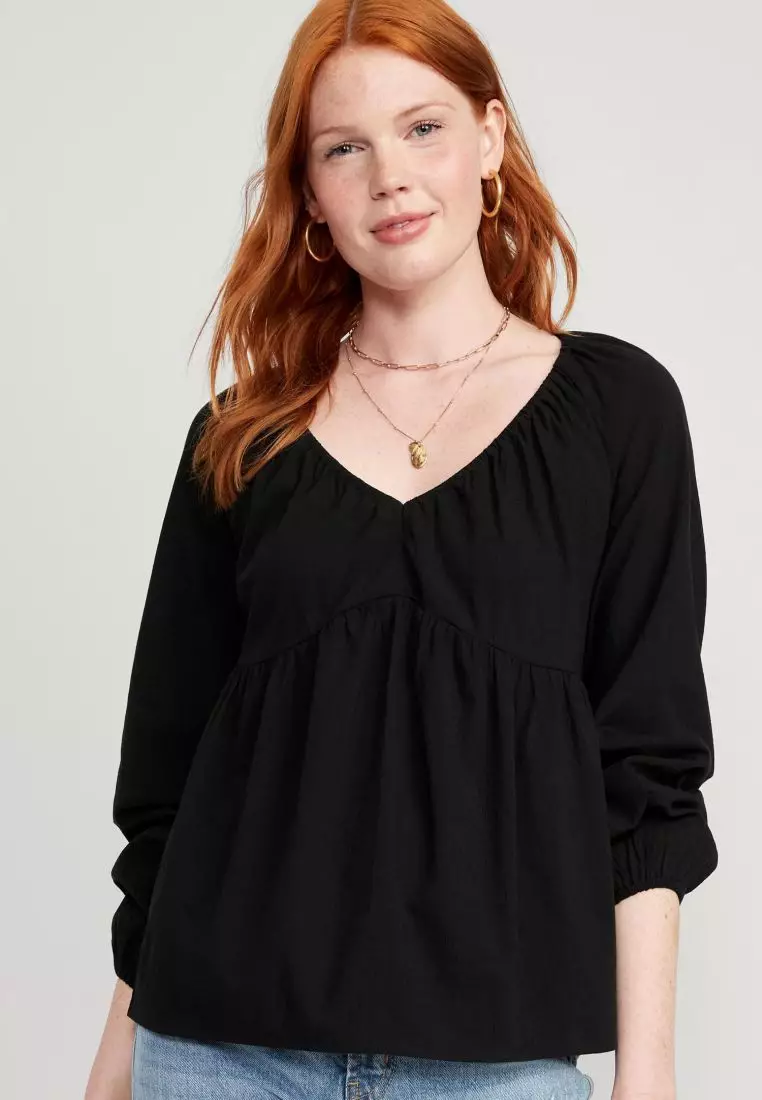 Buy Old Navy Long-Sleeve V-Neck Crinkled Boho Top for Women 2025 Online ...