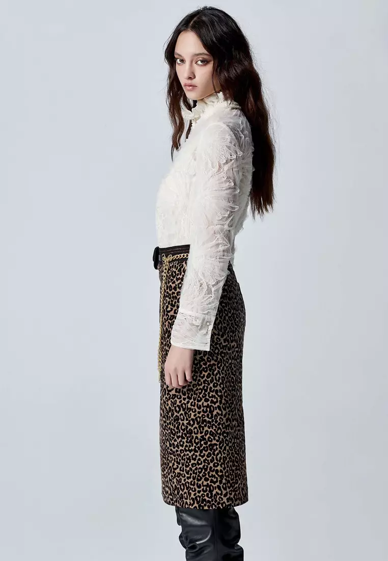 Buy iROO Ruffle Collar Mesh Lace Top 2026 Online | ZALORA