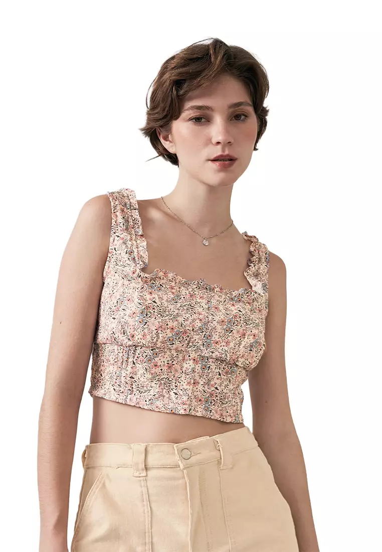 Buy JUST G Floral Ruffled Crop Top 2025 Online | ZALORA Philippines