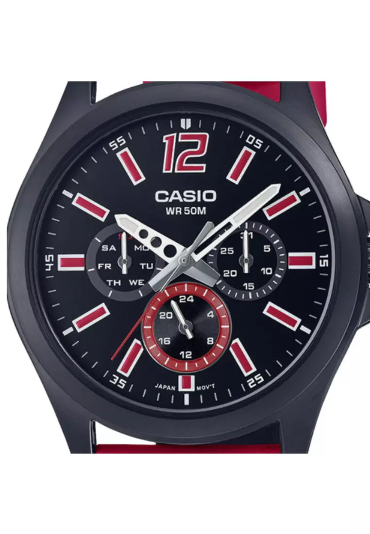 Buy Casio Men's Analog Watch MTP-E350BL-1BV Red Genuine Leather Band ...