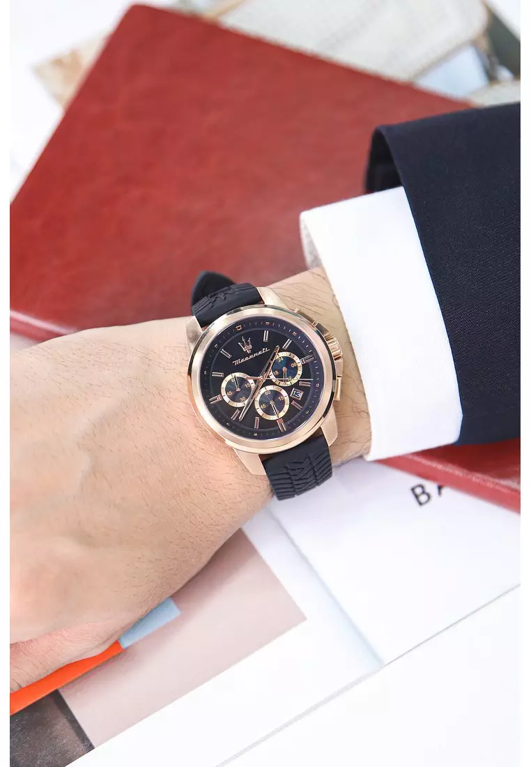 Buy Maserati 【2 Years Warranty】Maserati Successo 44mm Black Silicon ...