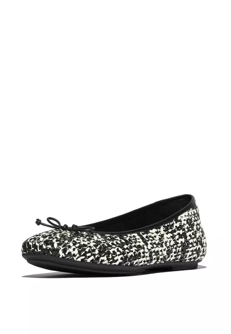 Buy FitFlop DELICATO Women's Bow Woven Ballet Flats - Black/Ivory Mix ...