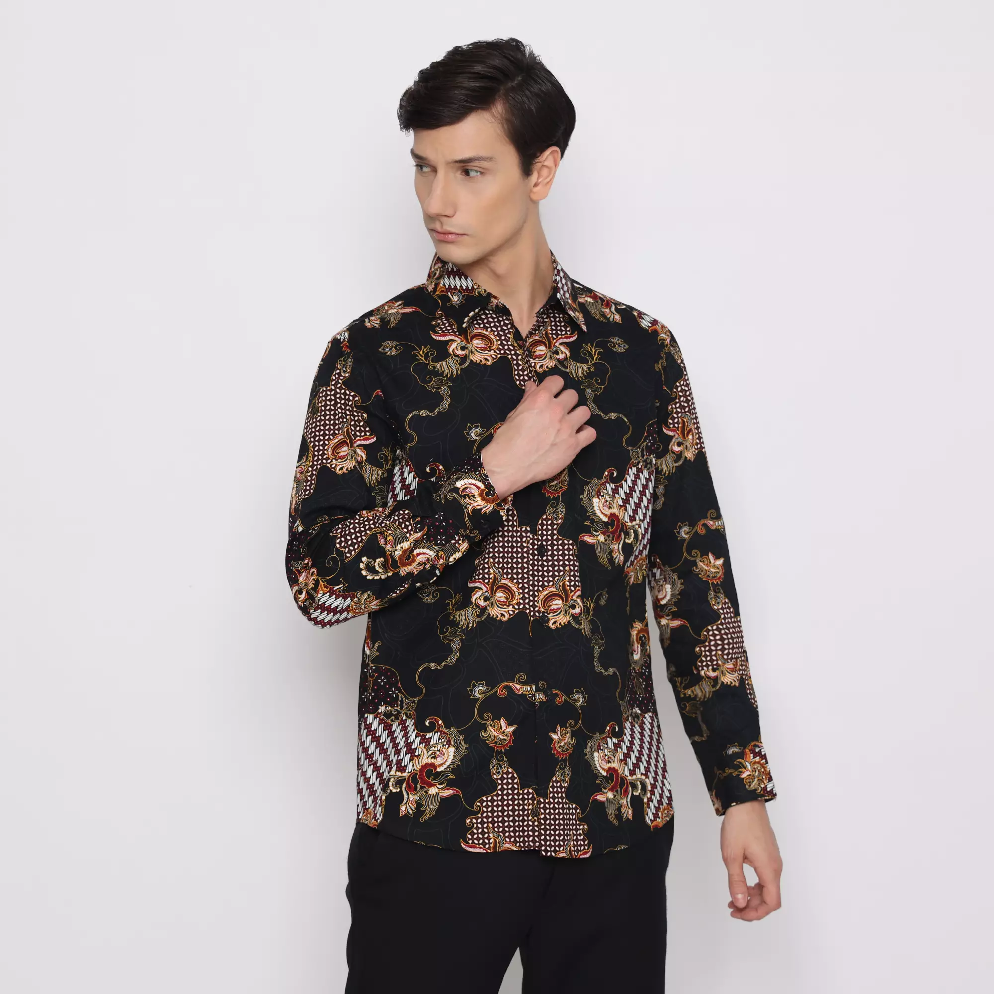 Jual Platini Platini Kemeja Batik Pria Lengan Panjang Katun Hitam ...