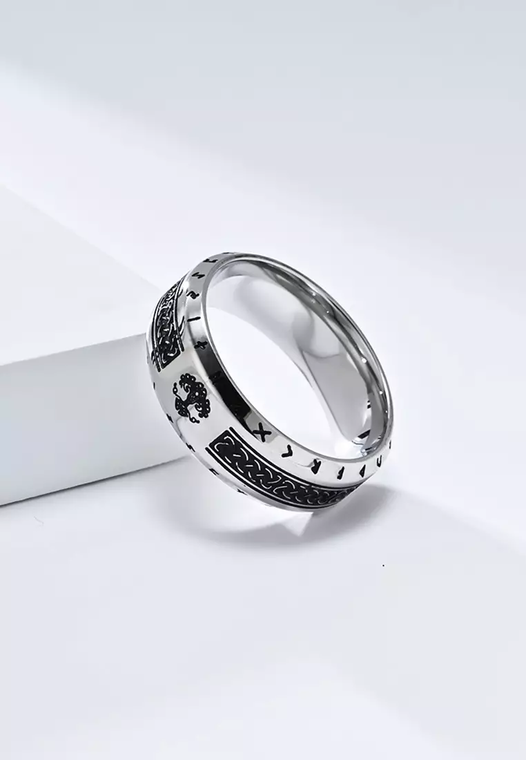 Buy HAPPY FRIDAYS Titanium Steel Tree of Life Runes Ring JW QF-JZ978 ...