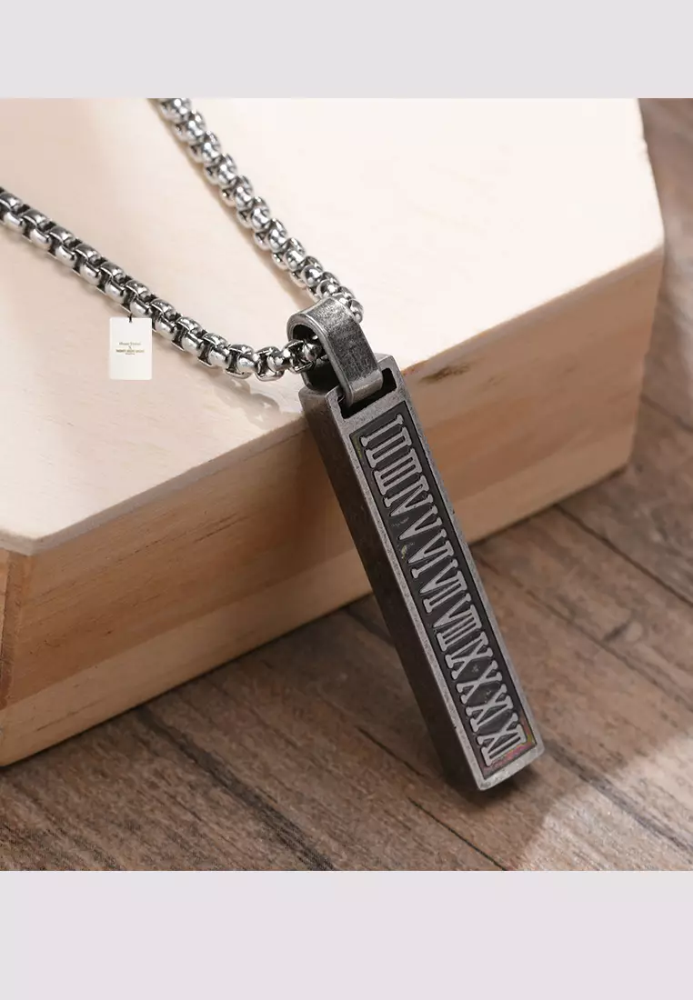 Buy HAPPY FRIDAYS Titanium Steel Rectangular Bar Roman Numerals Pendant ...