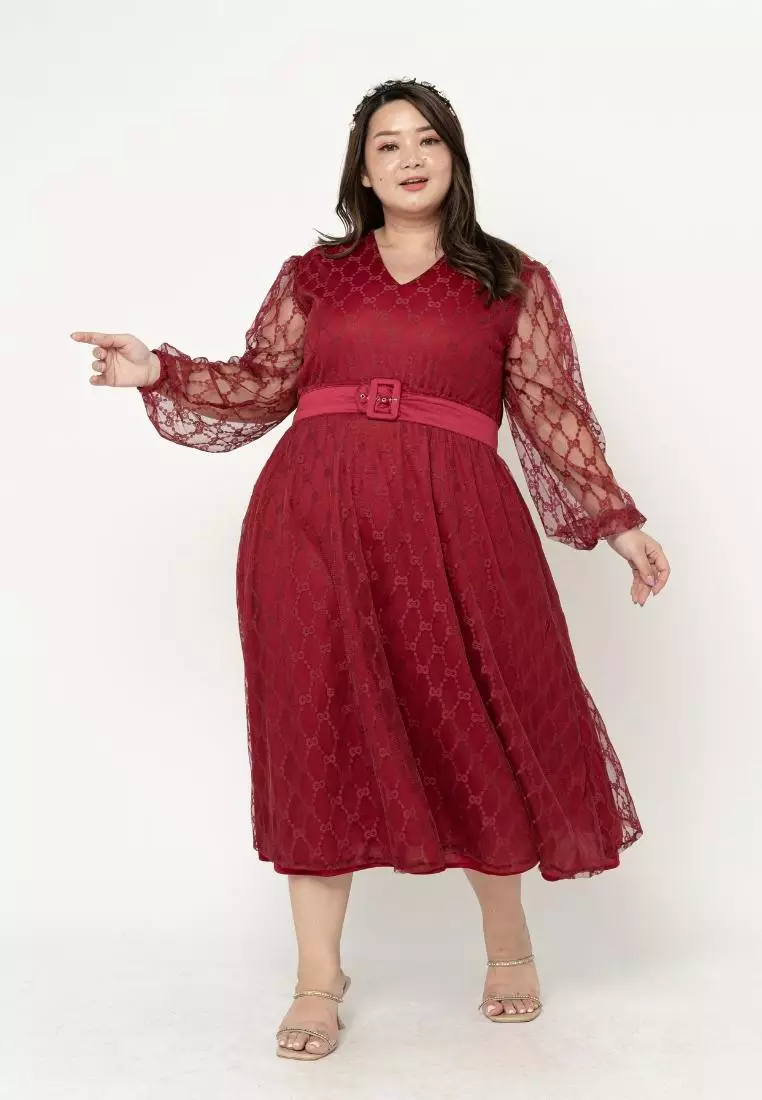 Jual Xtramiles Plus Size Dress Emily Maroon Original 2025 | ZALORA ...
