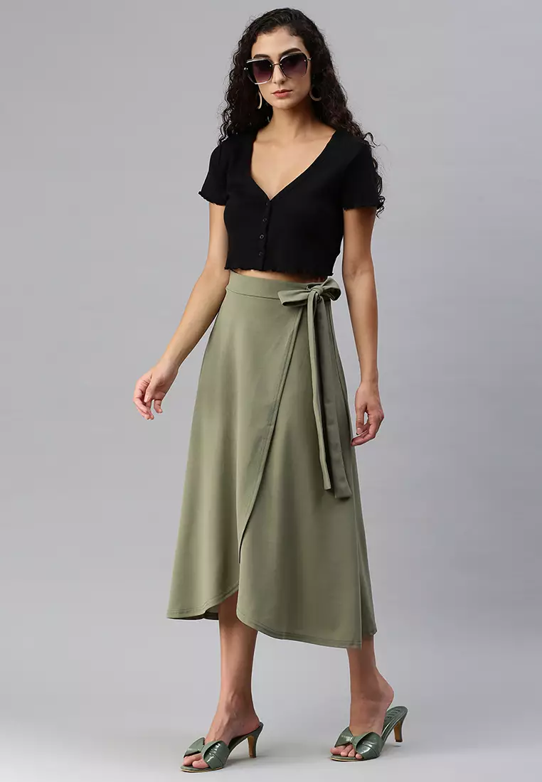 London Rag Olive Wrap Style Long Maxi Skirt 2025 | Buy London Rag ...