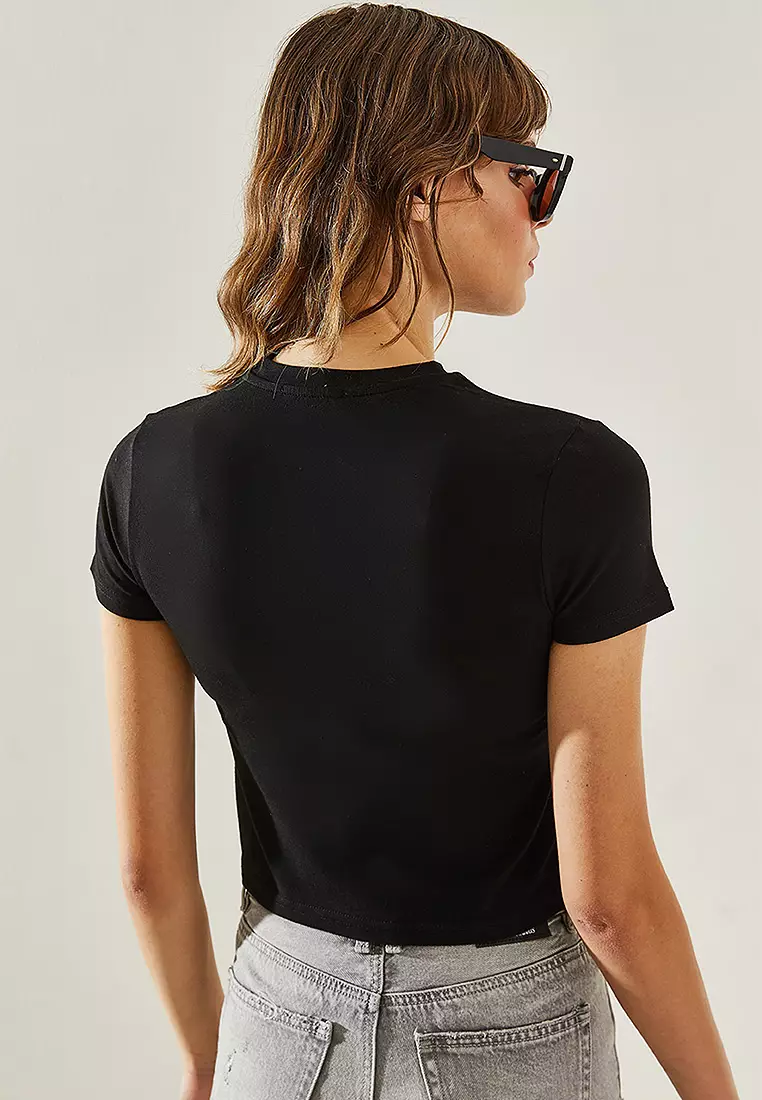 Buy Bianco Lucci Crew Neck Basic Crop T-Shirt Online | ZALORA Malaysia