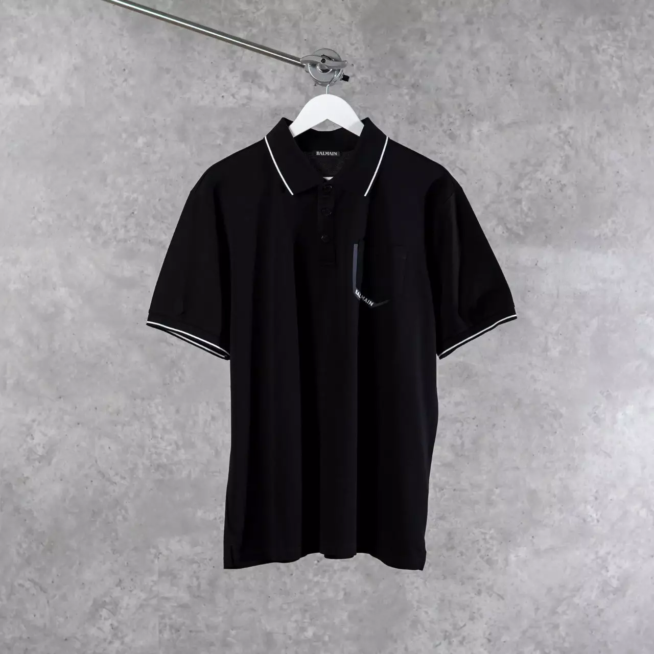 Jual Balmain Polo BALMAIN TEXT LOGO LINE POCKET GREY BLACK POLO 100% ...